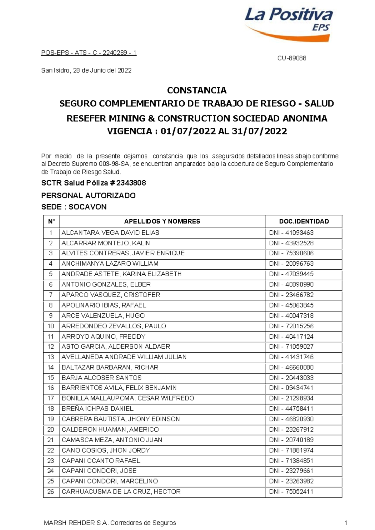 SCTR Constancia 002240289-0001 20220628234336 - CONSTANCIA SEGURO COMPLEMENTARIO DE TRABAJO DE ...