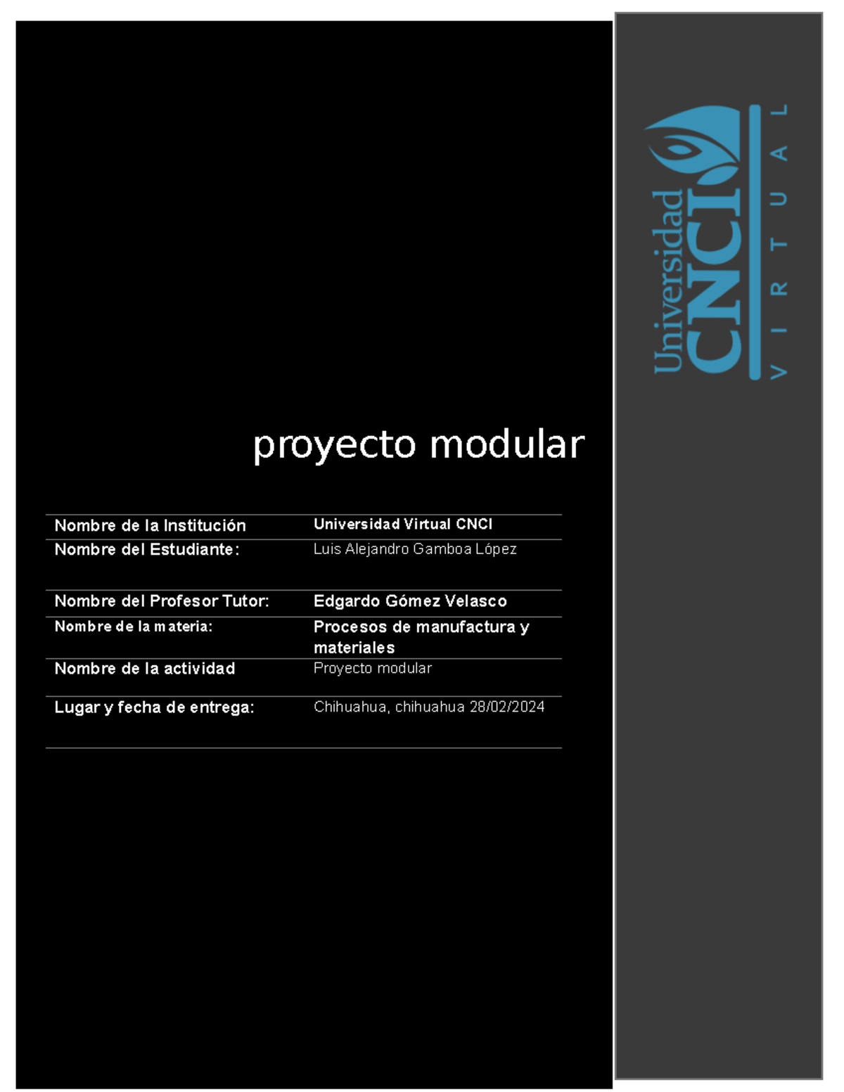 Proyecto modular - proyecto modular Nombre de la Institución ...