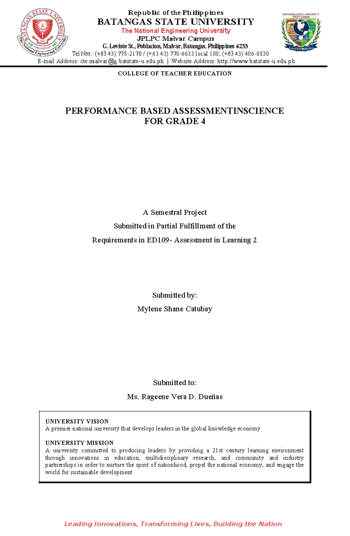 Ed-109 Semestral-Project Grasps - BATANGAS STATE UNIVERSITY The ...