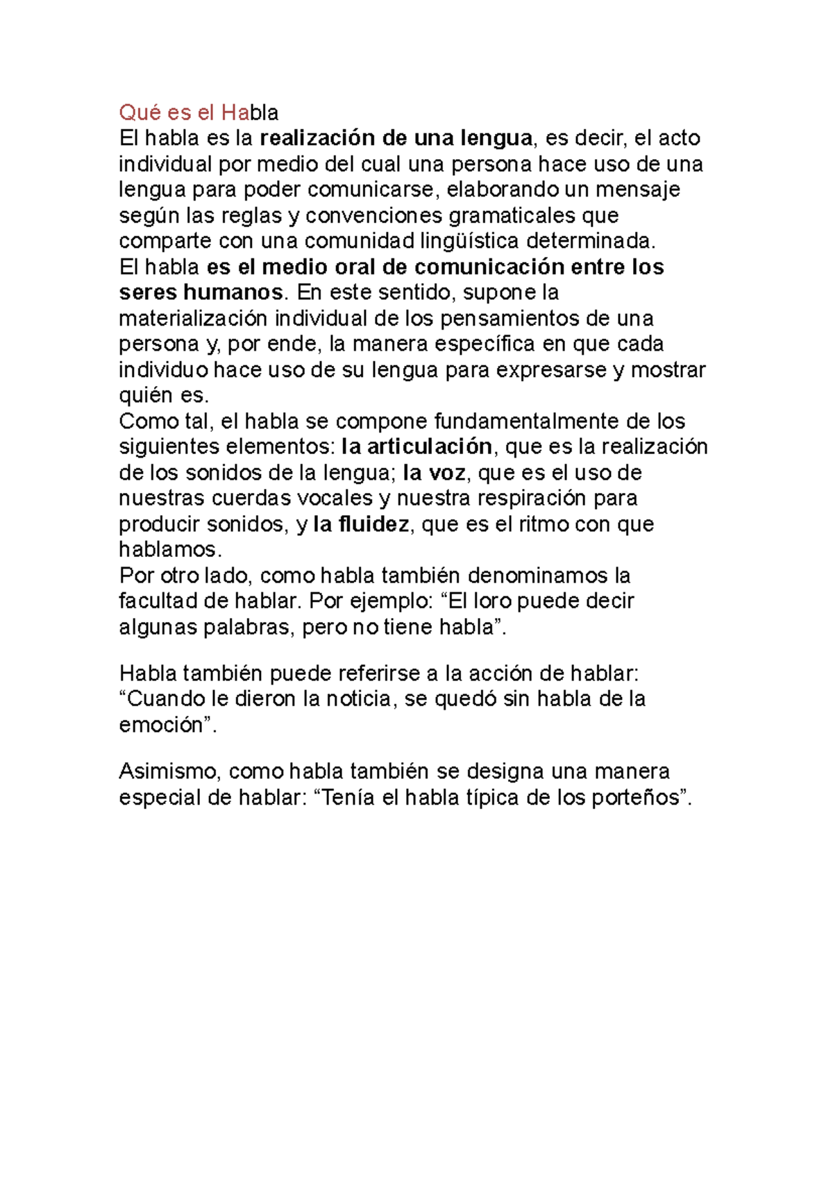 Qué es el Habla - El habla es el medio oral de comunicación entre los ...