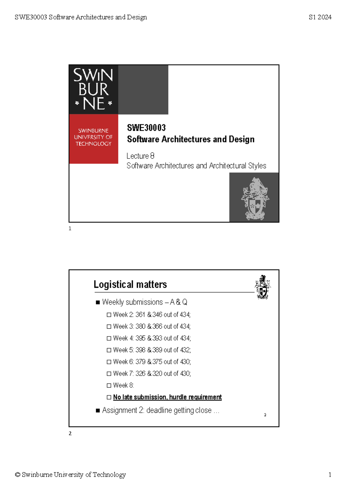 Lecture 8 Architectures 4 Lecture 8 Software Architectures And Architectural Styles Swe