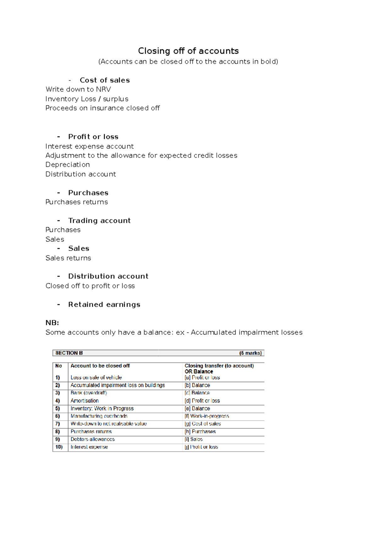 Closing off of accounts - Closing off of accounts (Accounts can be ...