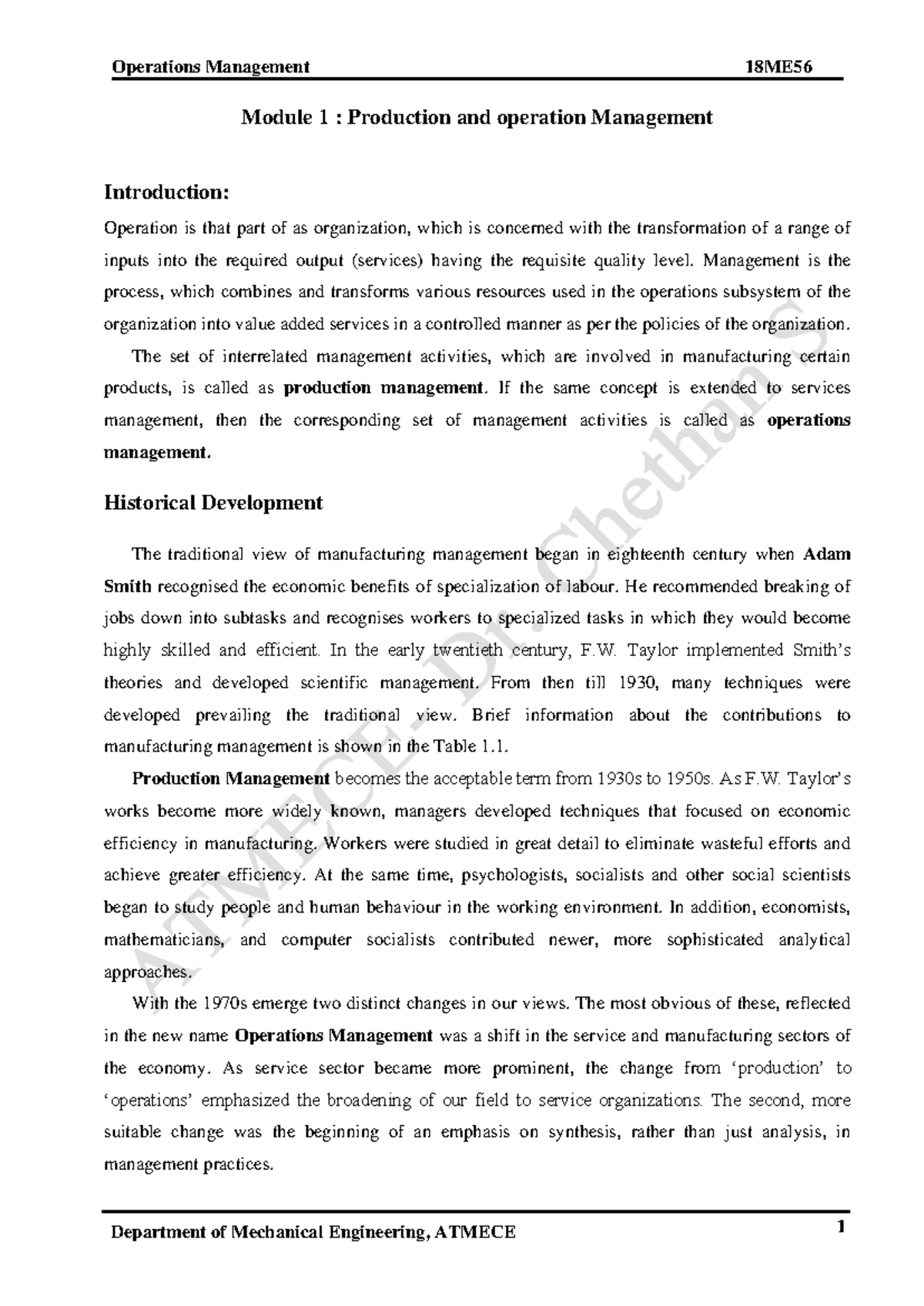 OM 1st Module Notes - Module 1 : Production and operation Management ...
