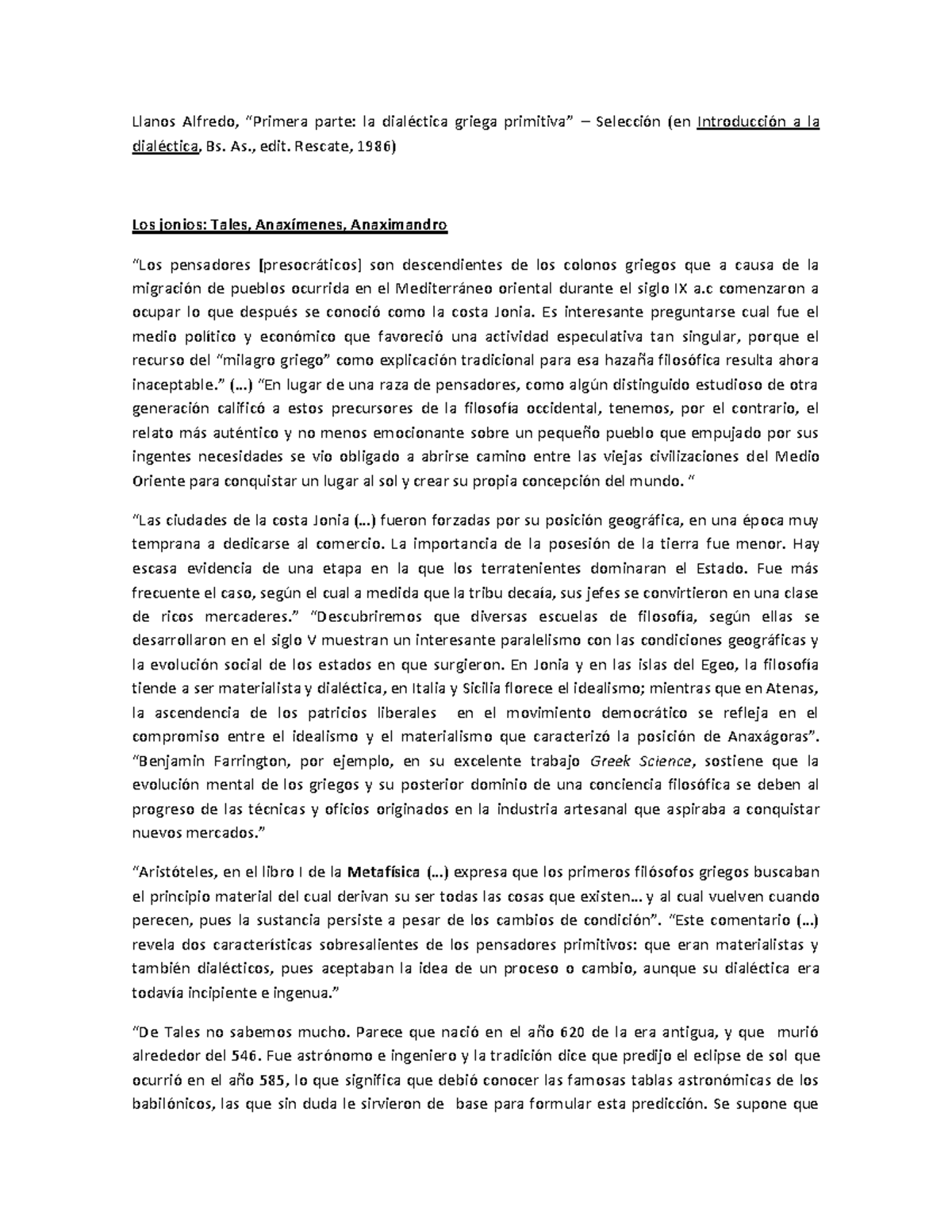 Presocráticos - breve repaso presocratico - Llanos Alfredo, “Primera ...