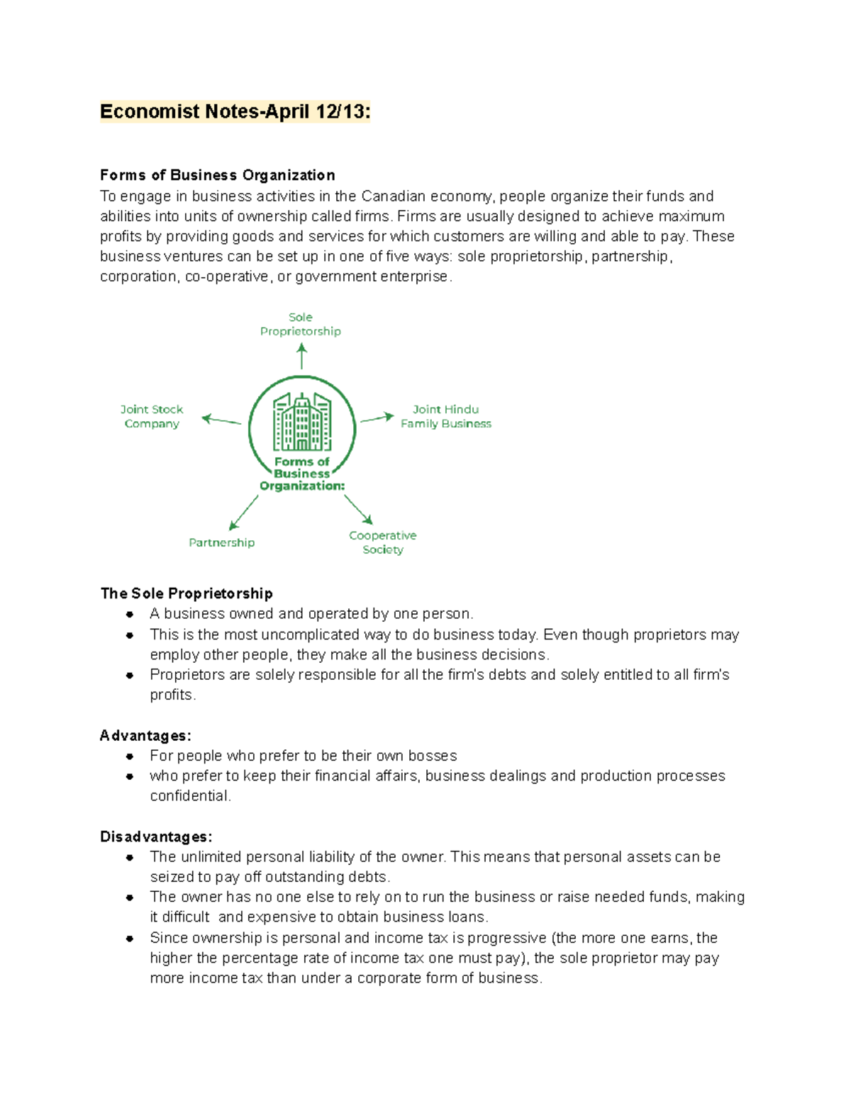 Economist Notes-April 12 13 - Economist Notes-April 12/13: Forms of ...