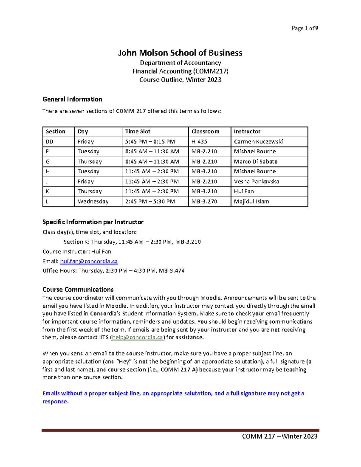 Section K Course Outline Winter 2023 - John Molson School of Business ...