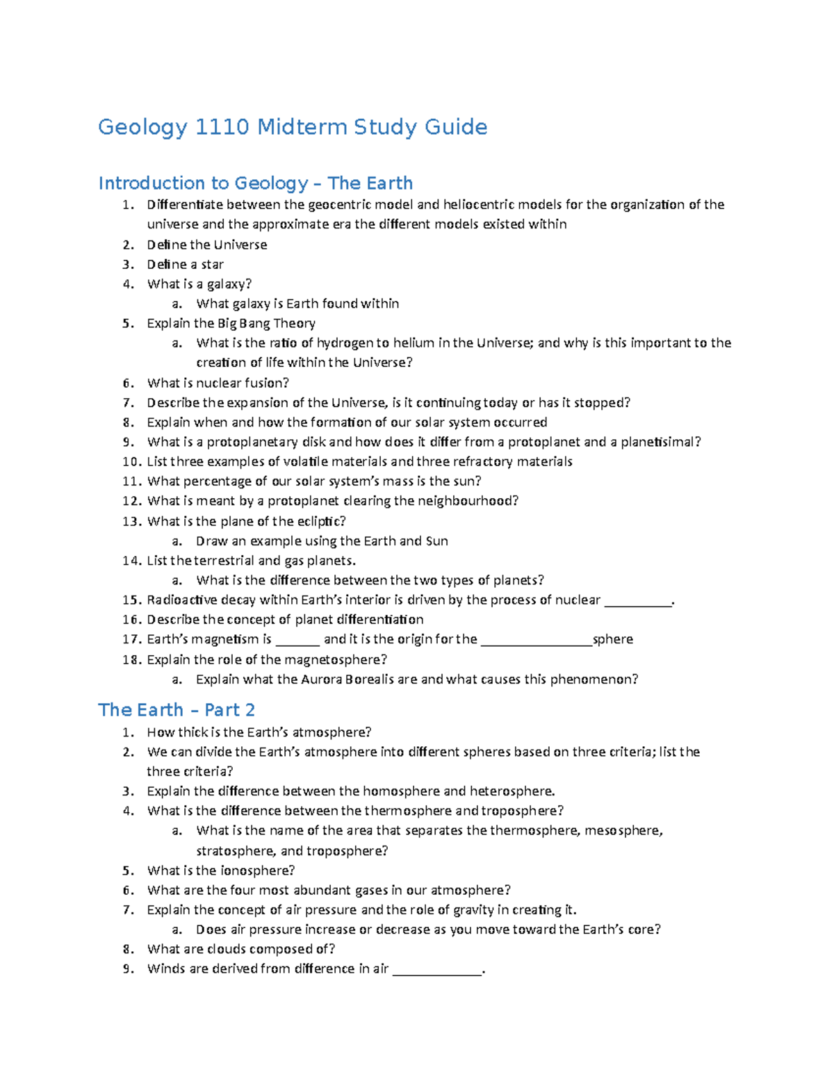 Geology 1110 Midterm Study Guide - Geology 1110 Midterm Study Guide ...