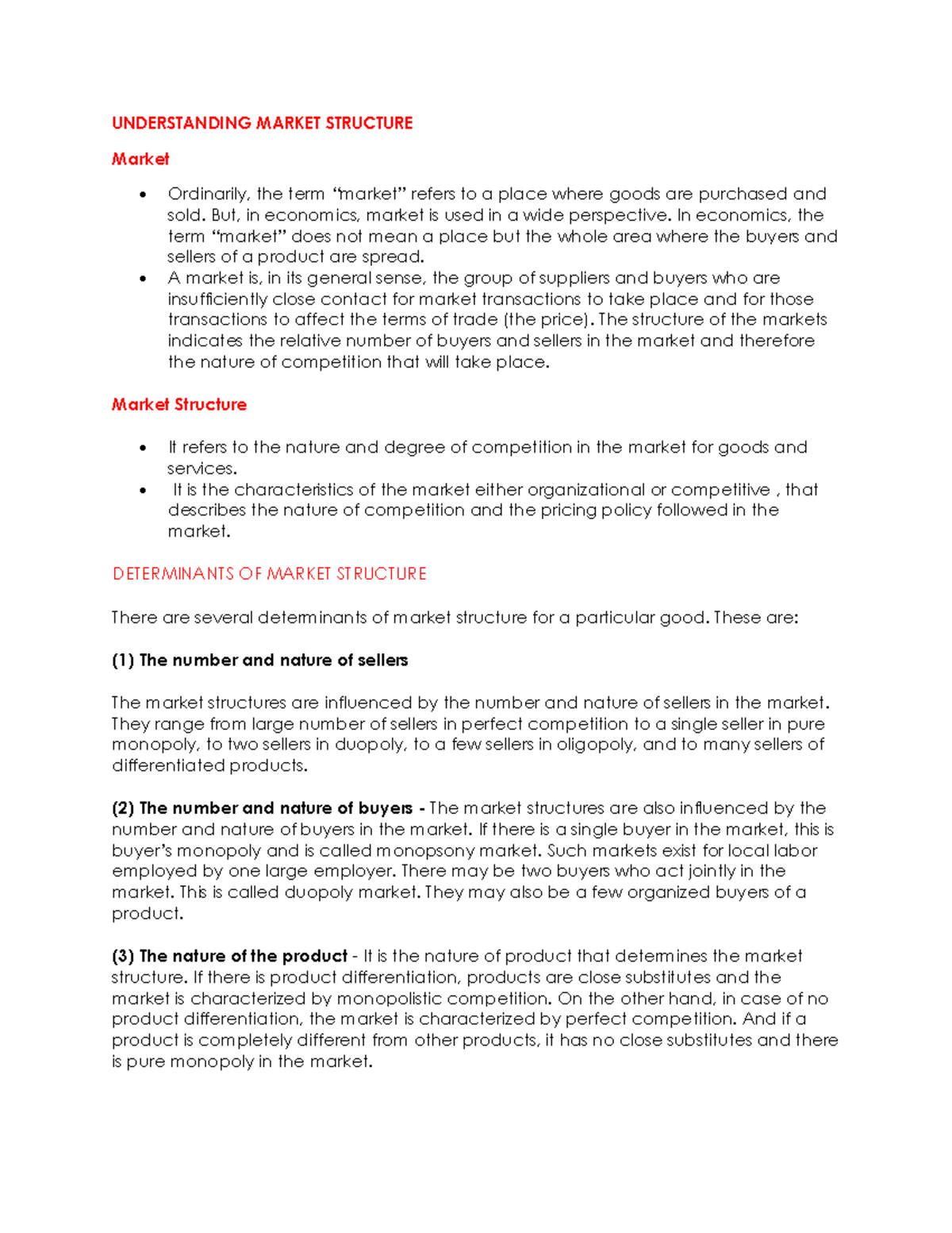 Understanding Market Structure - Economics - Studocu