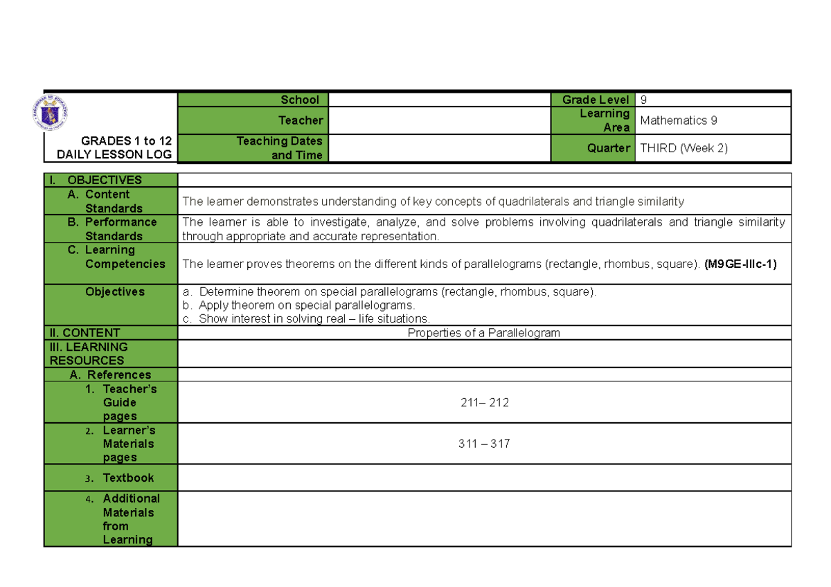 DLL-2nd-week 7-12 - daily lesson log - GRADES 1 to 12 DAILY LESSON LOG ...