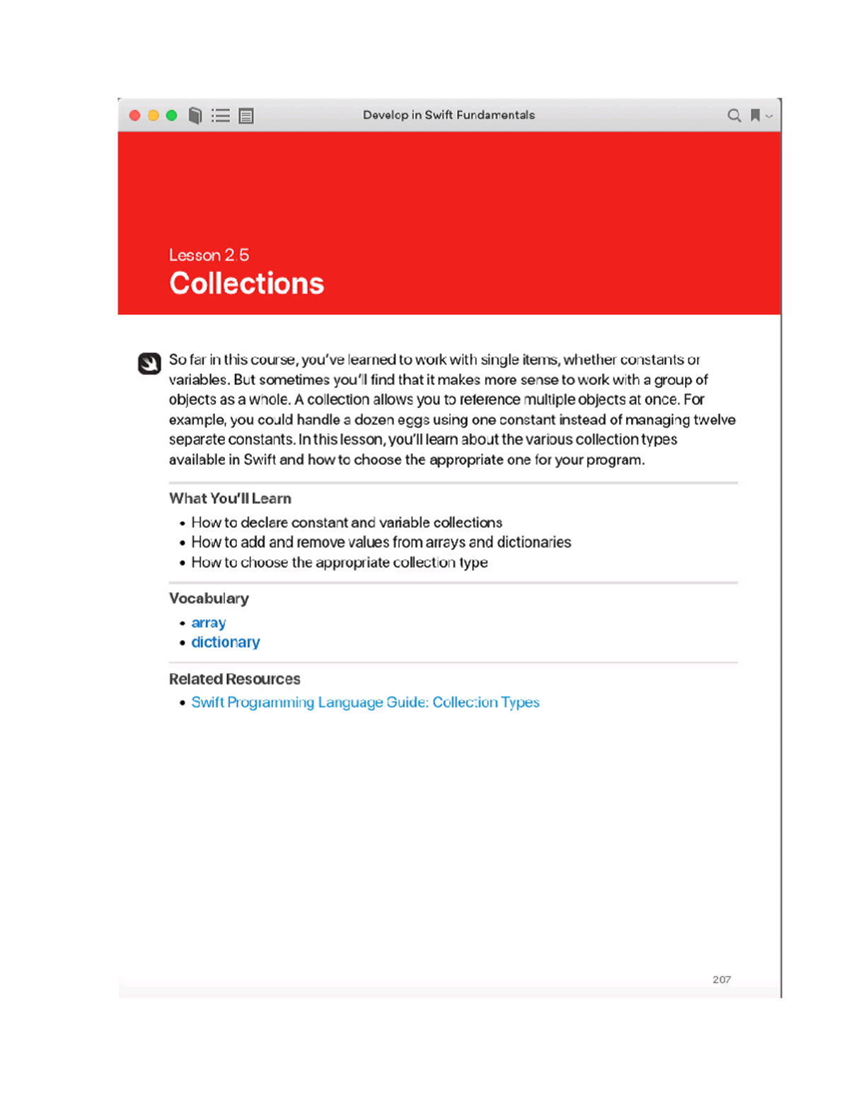 Develop in Swift Fundamentals 2.5 Collections - Fundamentos de programación - Studocu