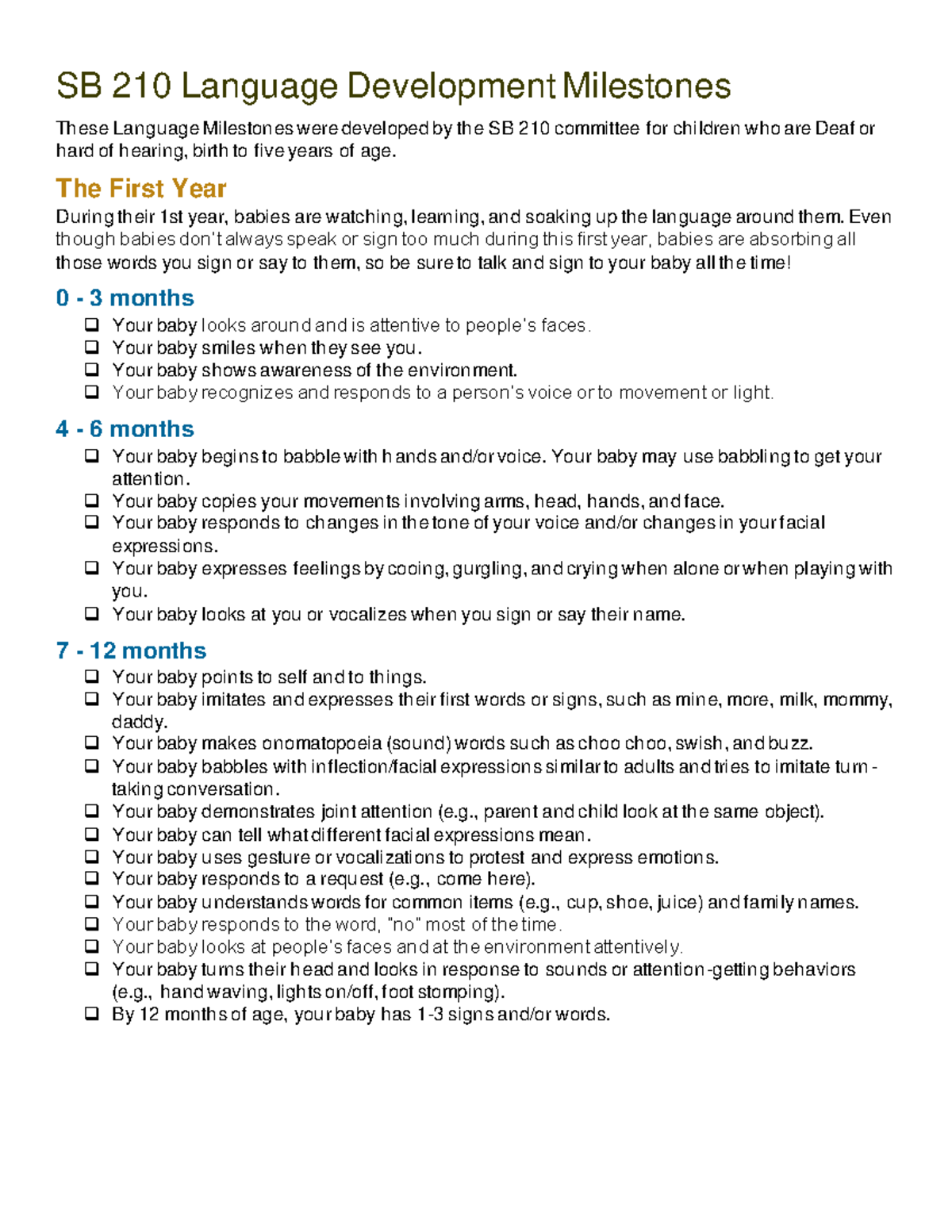 Language Milestones Checklist English - SB 210 Language Development ...