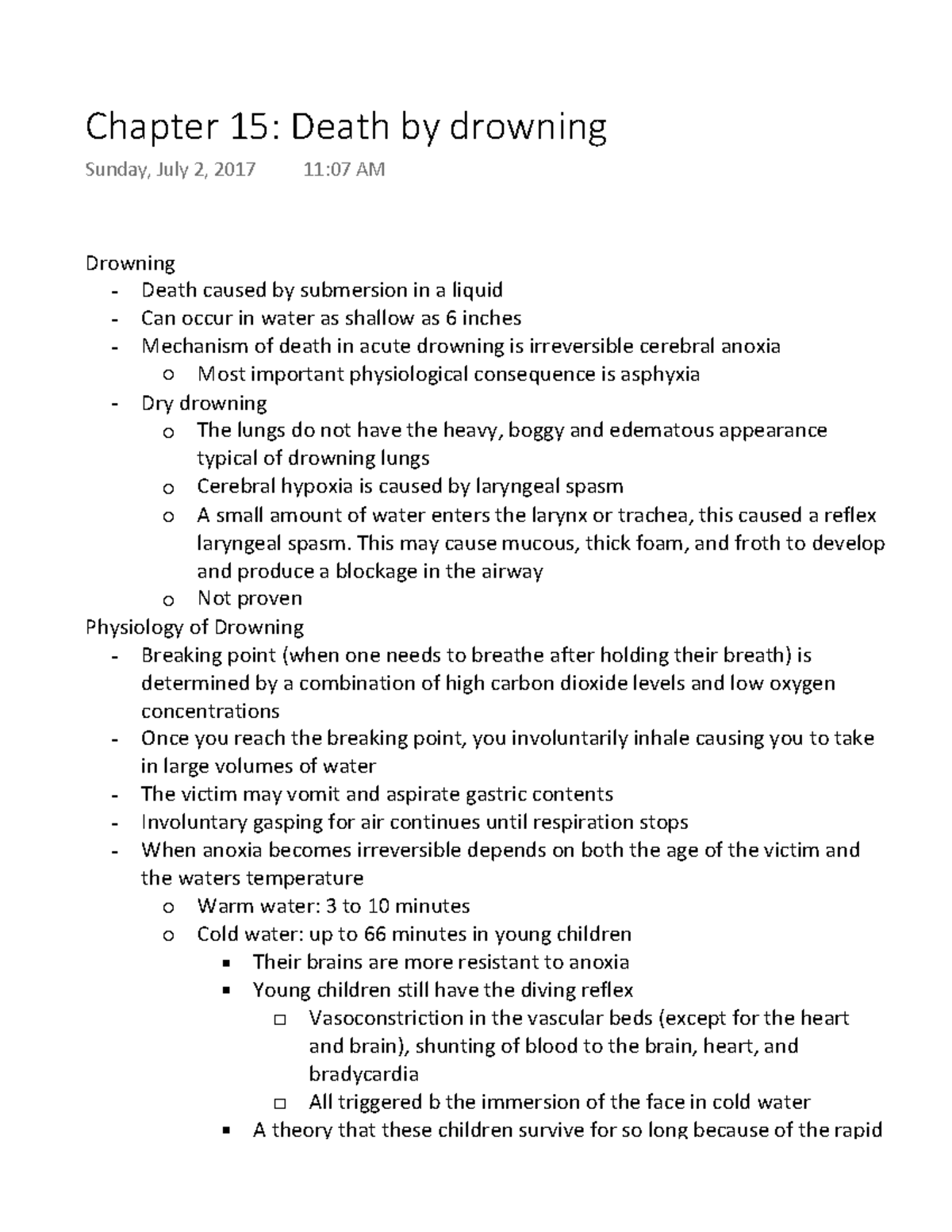 Death by Drowning: Causes Physiology and Diagnosis - Studocu