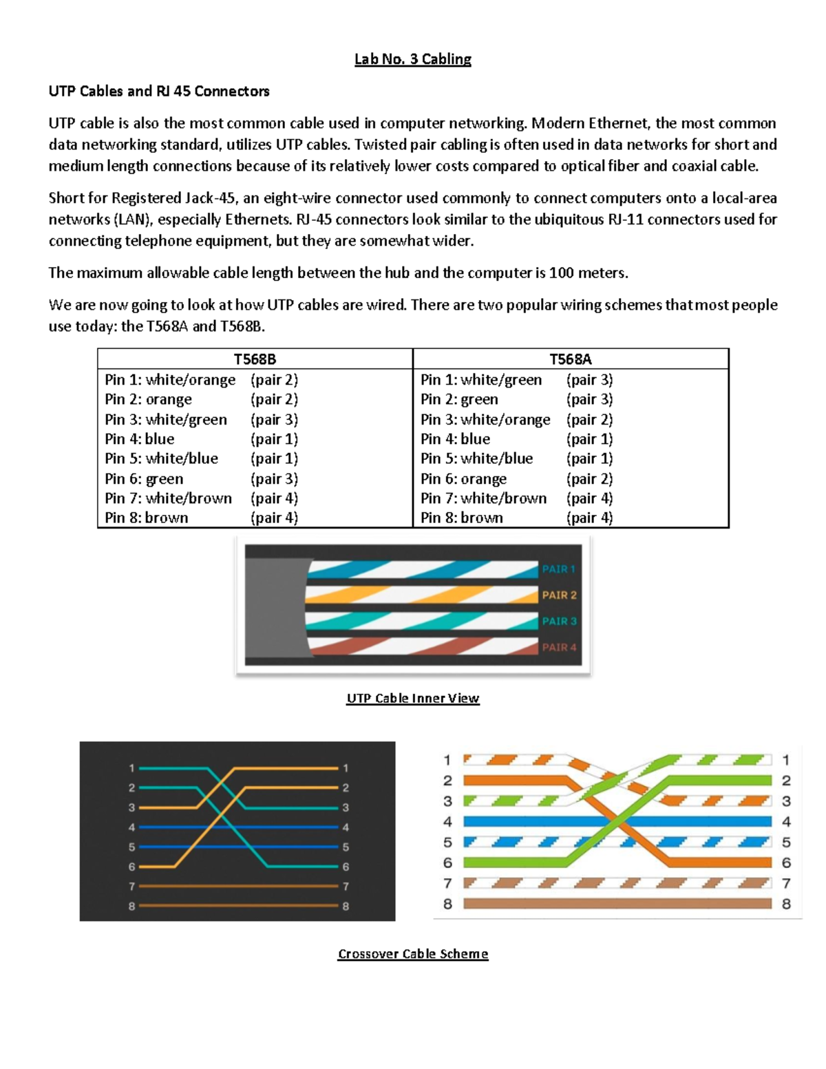 CablingLabForComputerEngineering - Lab No. 3 Cabling UTP Cables and RJ ...