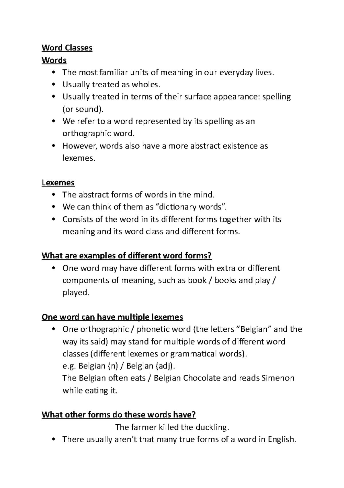 Word Classes Word Classes Words The Most Familiar Units Of Meaning In