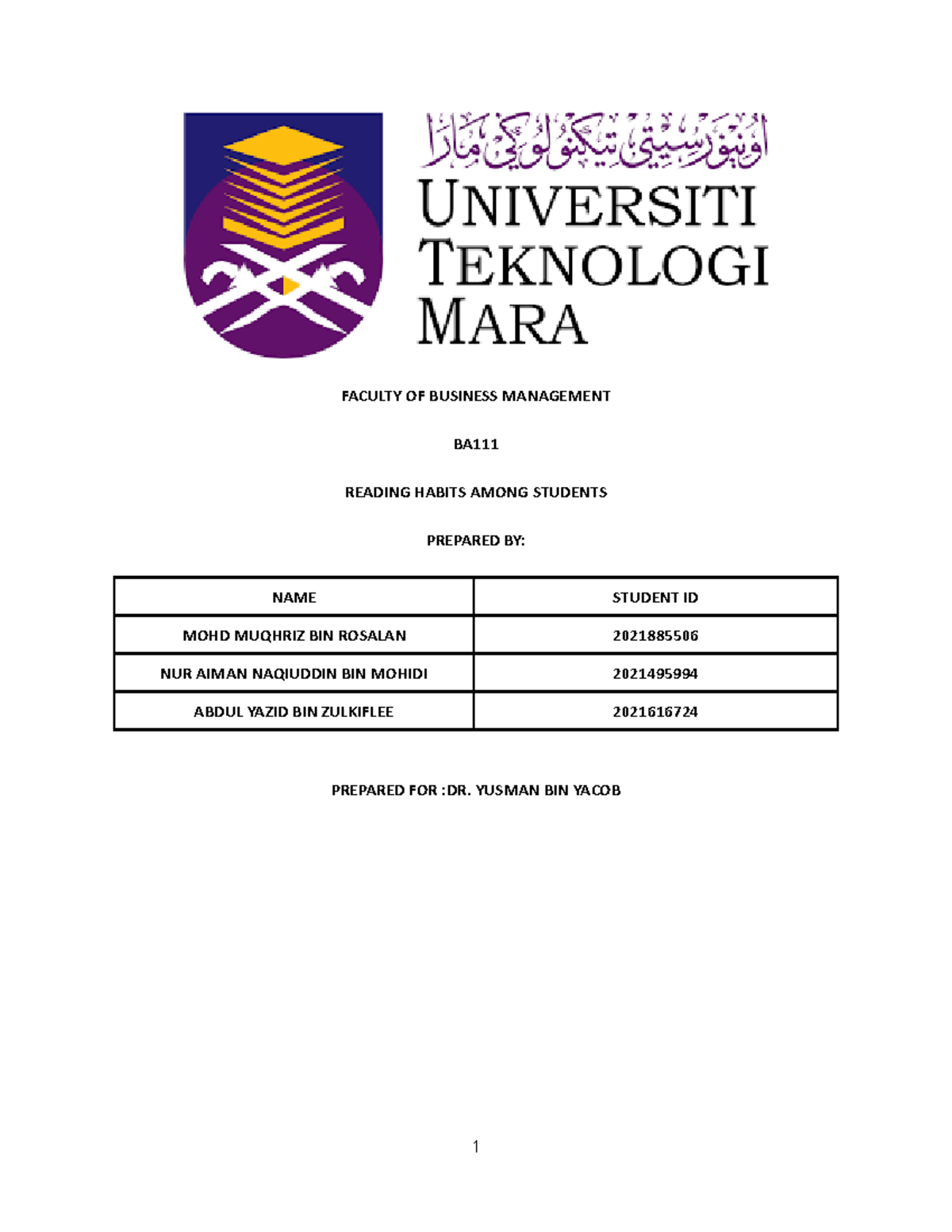 MGT 269 Group Assignment - FACULTY OF BUSINESS MANAGEMENT BA READING ...