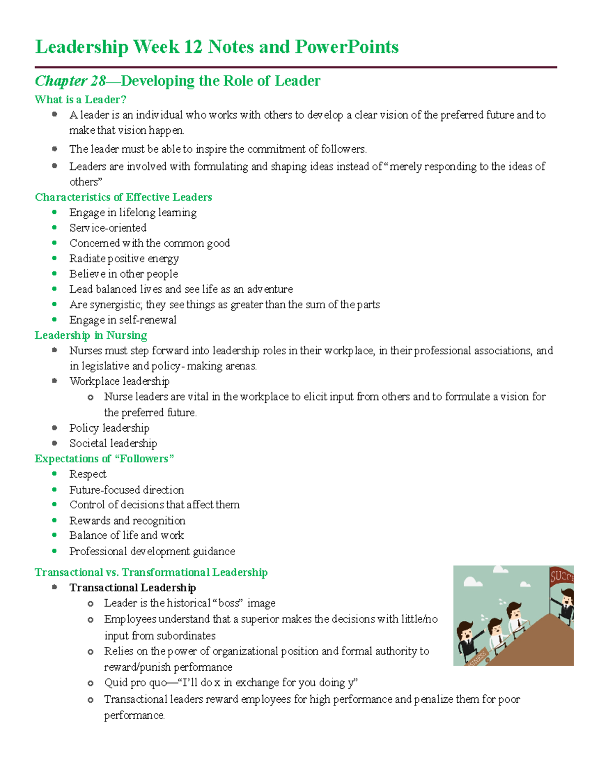 Week 12 Notes - Leadership Week 12 Notes and PowerPoints Chapter 28 ...