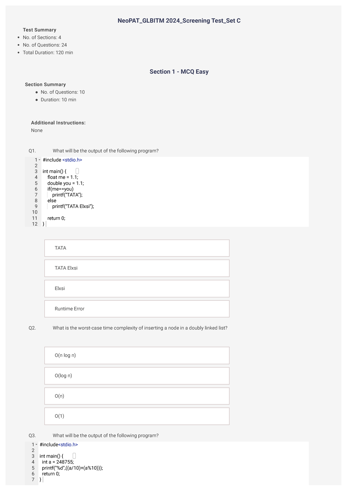 Glbitm Set C - scmmcw - NeoPAT_GLBITM 2024_Screening Test_Set C Test ...
