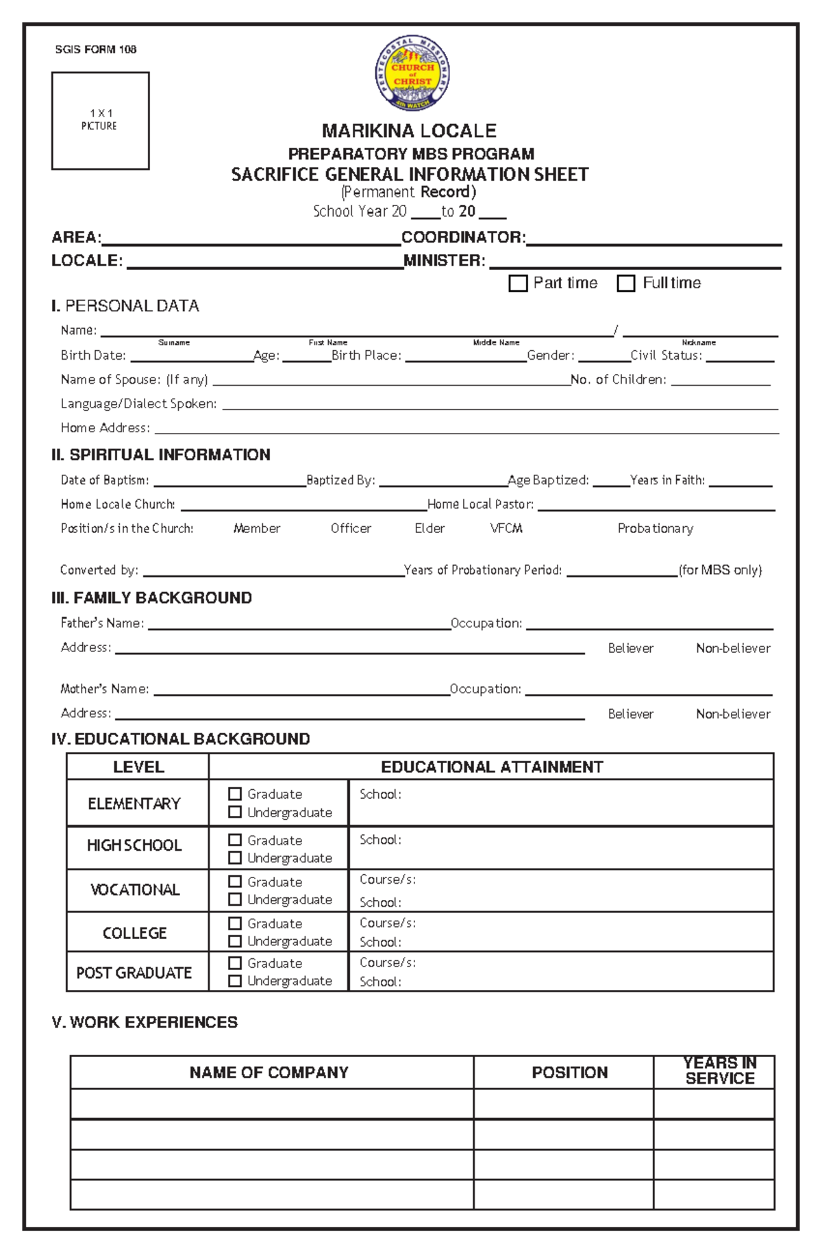 Sacrifice-Form - Form - SGIS FORM 108 MARIKINA LOCALE PREPARATORY MBS ...