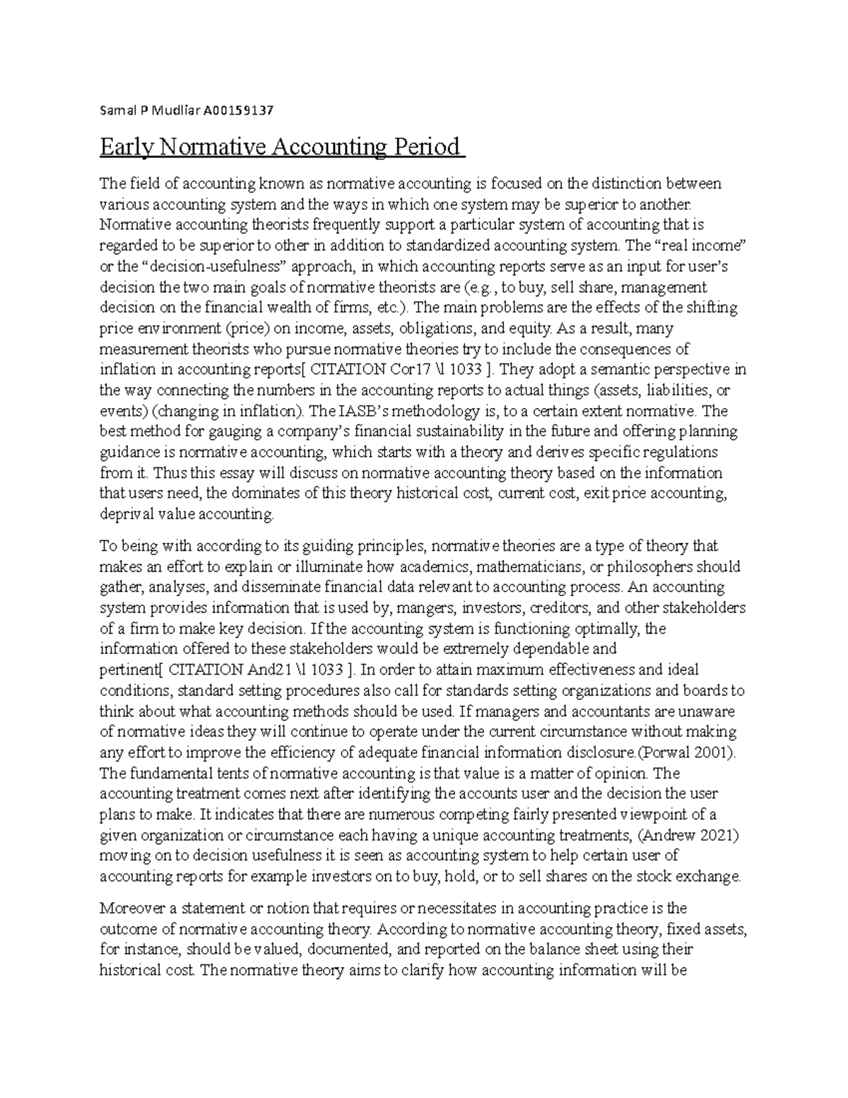ACC706 Assignment 1 Samal P Mudliar A Early Normative Accounting acc706-assignment-1-samal-p-mudliar-a-early-normative-accounting