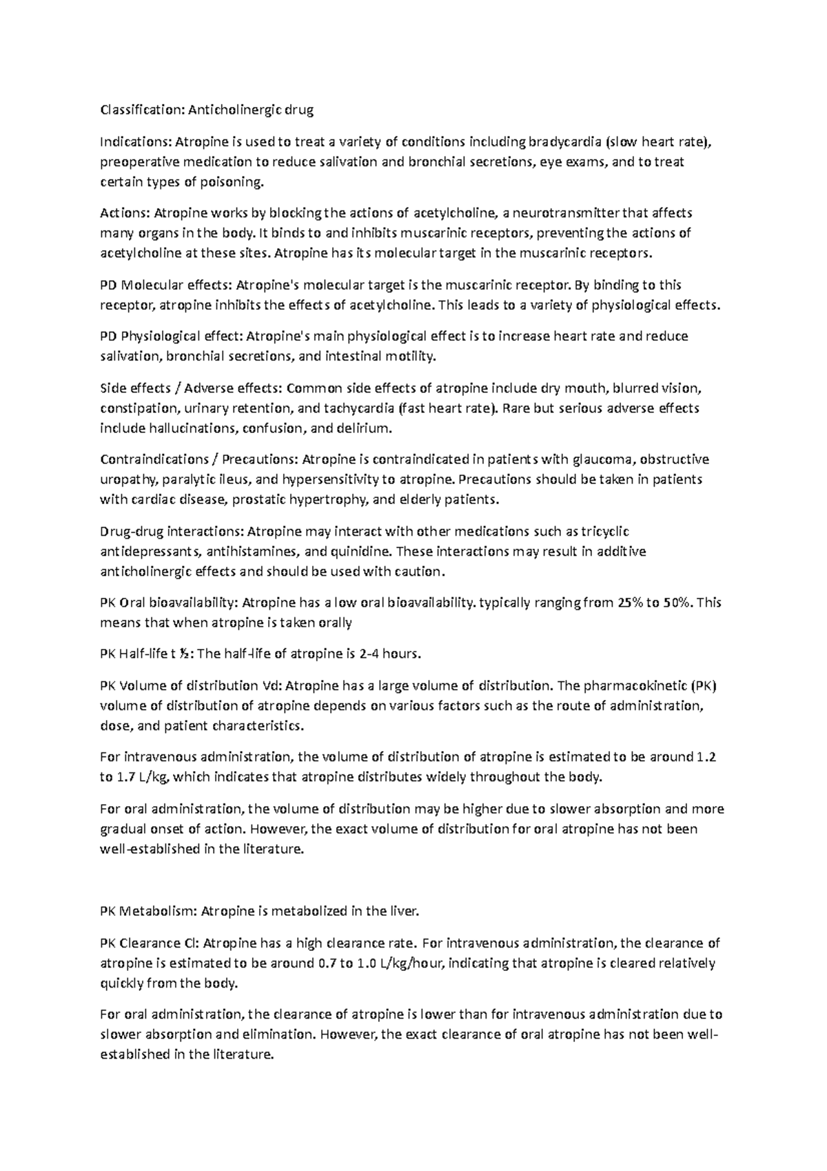 Atropine - nursing science - Classification: Anticholinergic drug ...