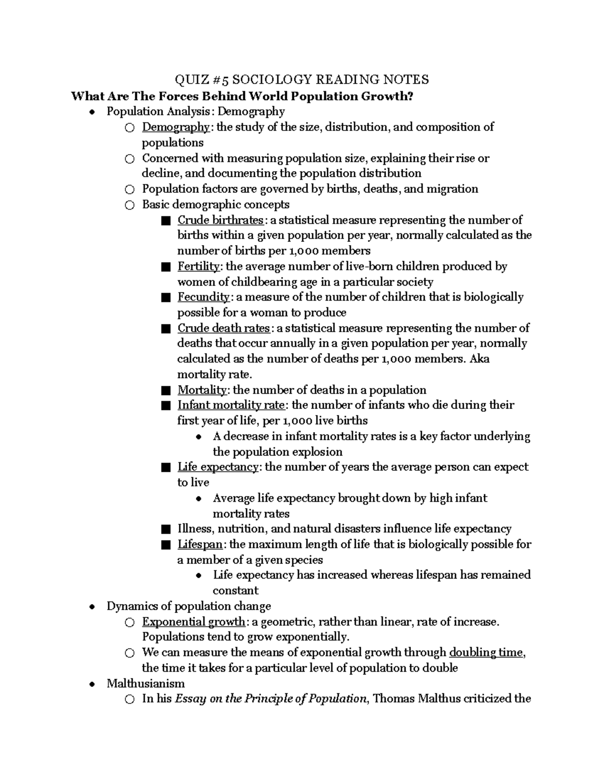 QUIZ #5 Sociology Reading Notes - QUIZ #5 SOCIOLOGY READING NOTES What ...