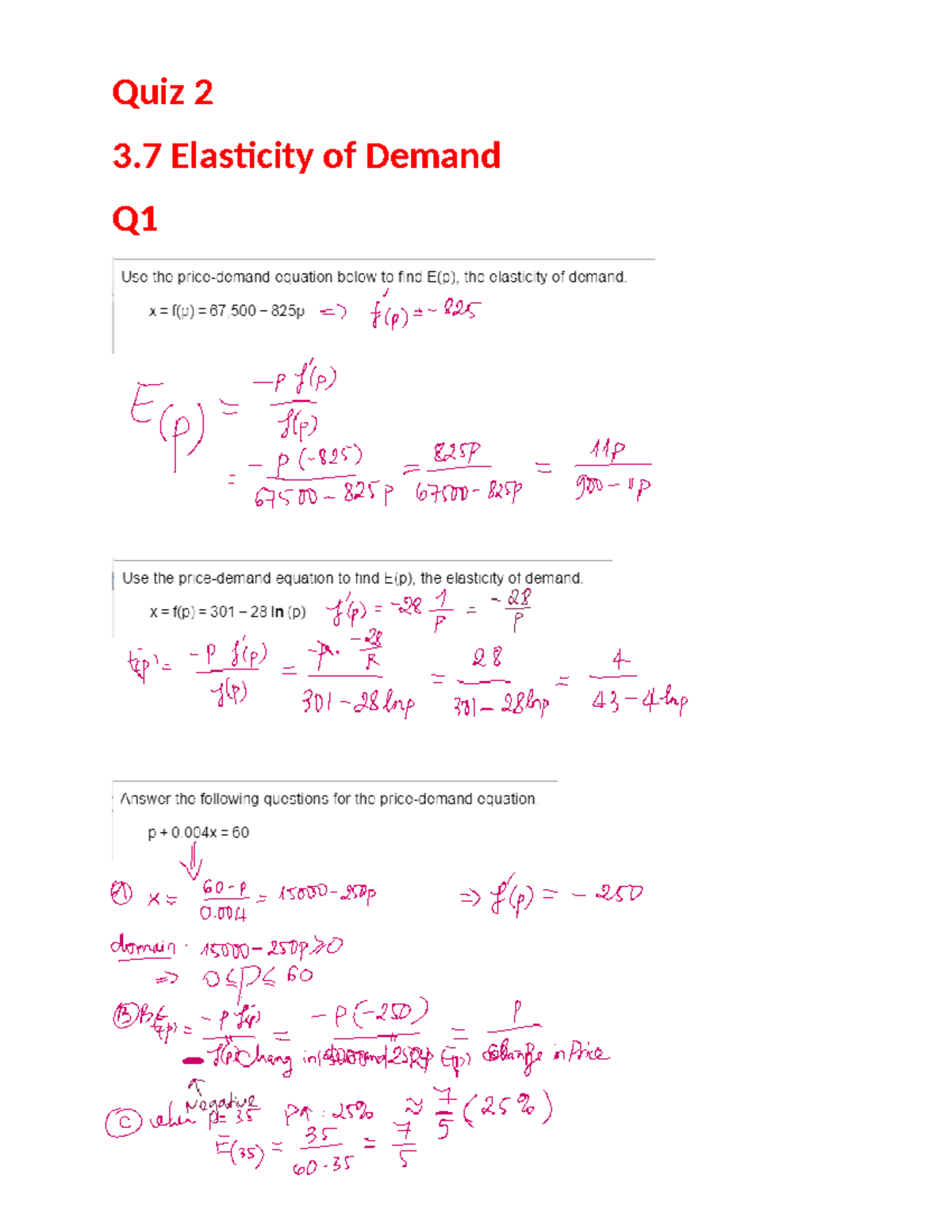 Quiz 2-Elasticity - Math209 -Concordia - MAT 114 - Quiz 2 3 Elasticity ...
