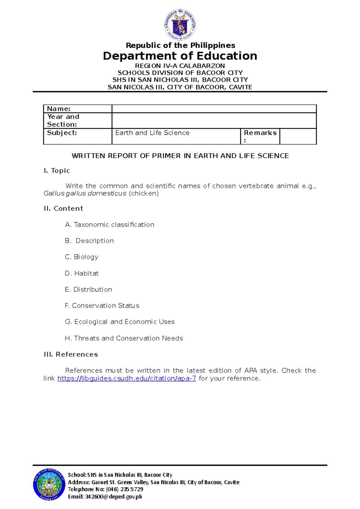 Written Report-Primer-Template - Republic of the Philippines Department ...