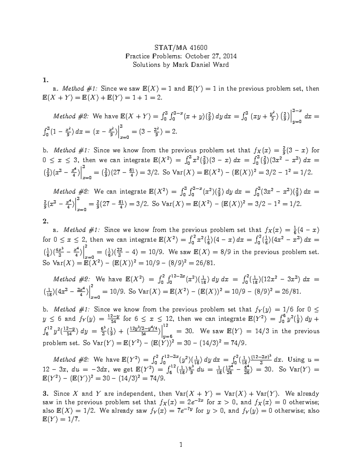Practice Problems variance solution - 41600 Practice Problems: October ...