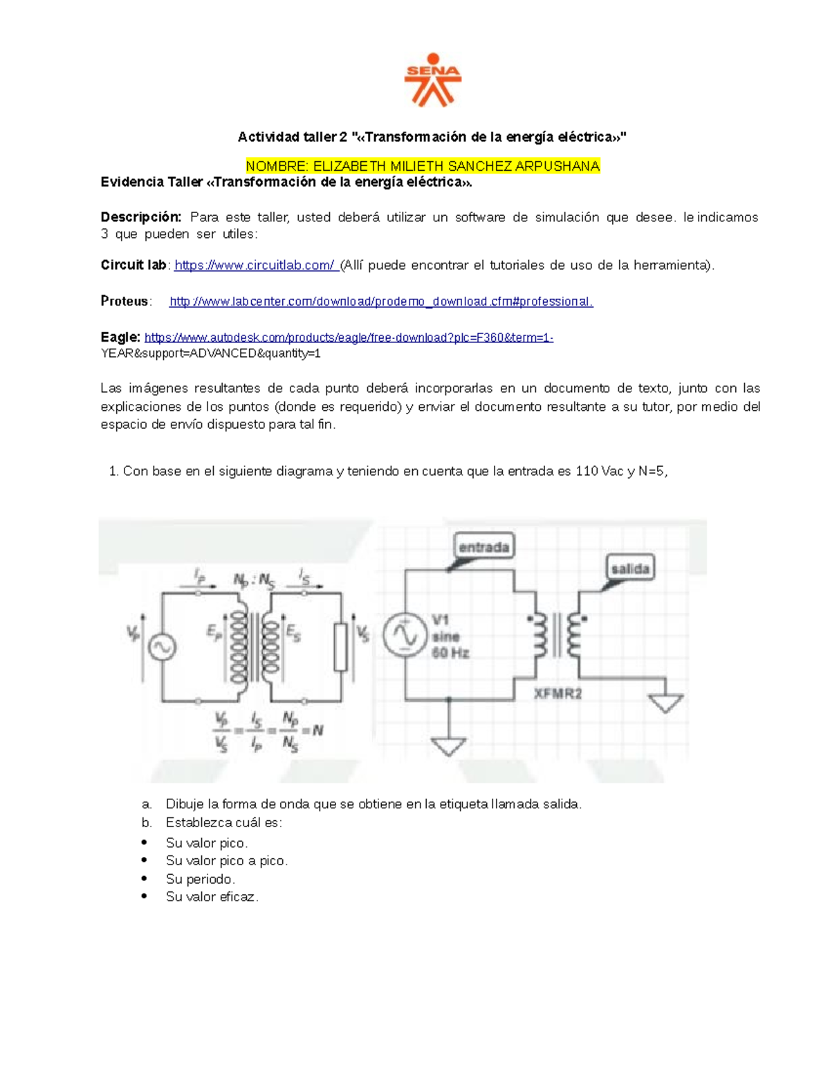 Transformacion de la energia electrica Elizabeth Sanchez - Actividad ...