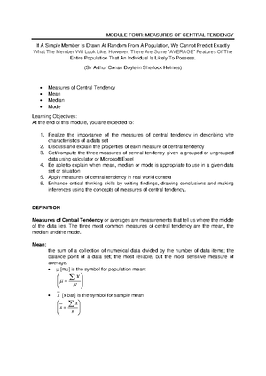 Math-4- Module-5 ungrouped - MODULE FIVE: MEASURES OF VARIABILITY AND ...