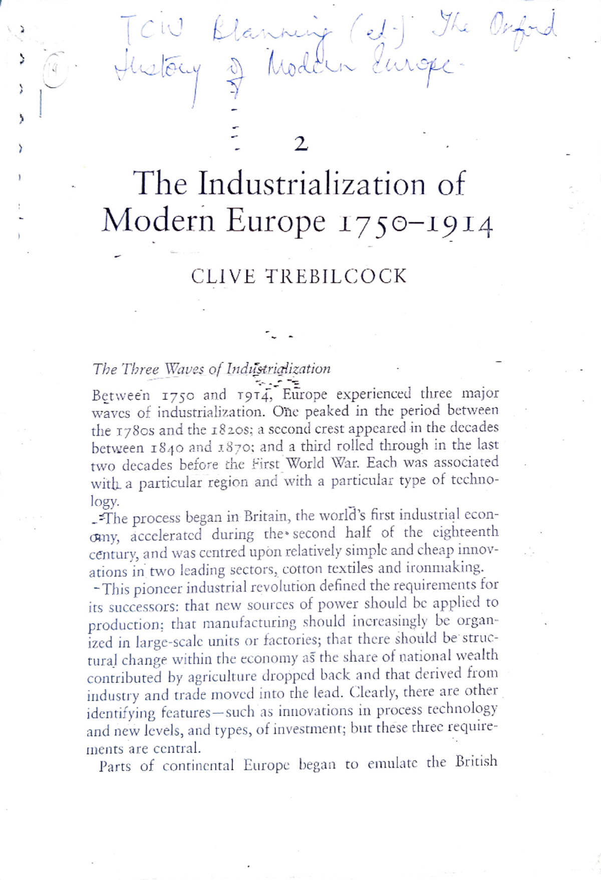 Clive Trebilcock 1 - Detailed notes on history of modern Europe - C 2 ...