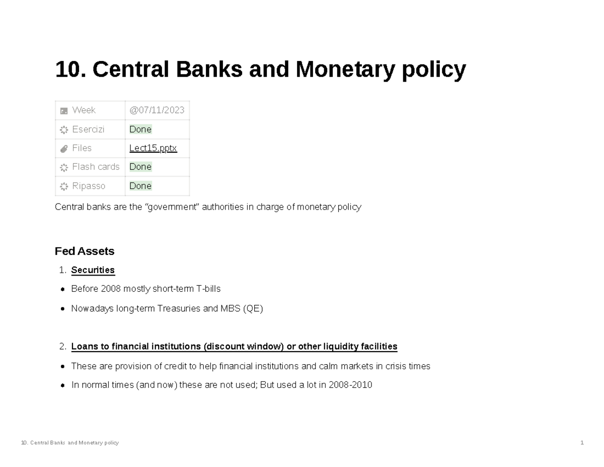 Central Banks and Monetary policy - 10. Central Banks and Monetary ...