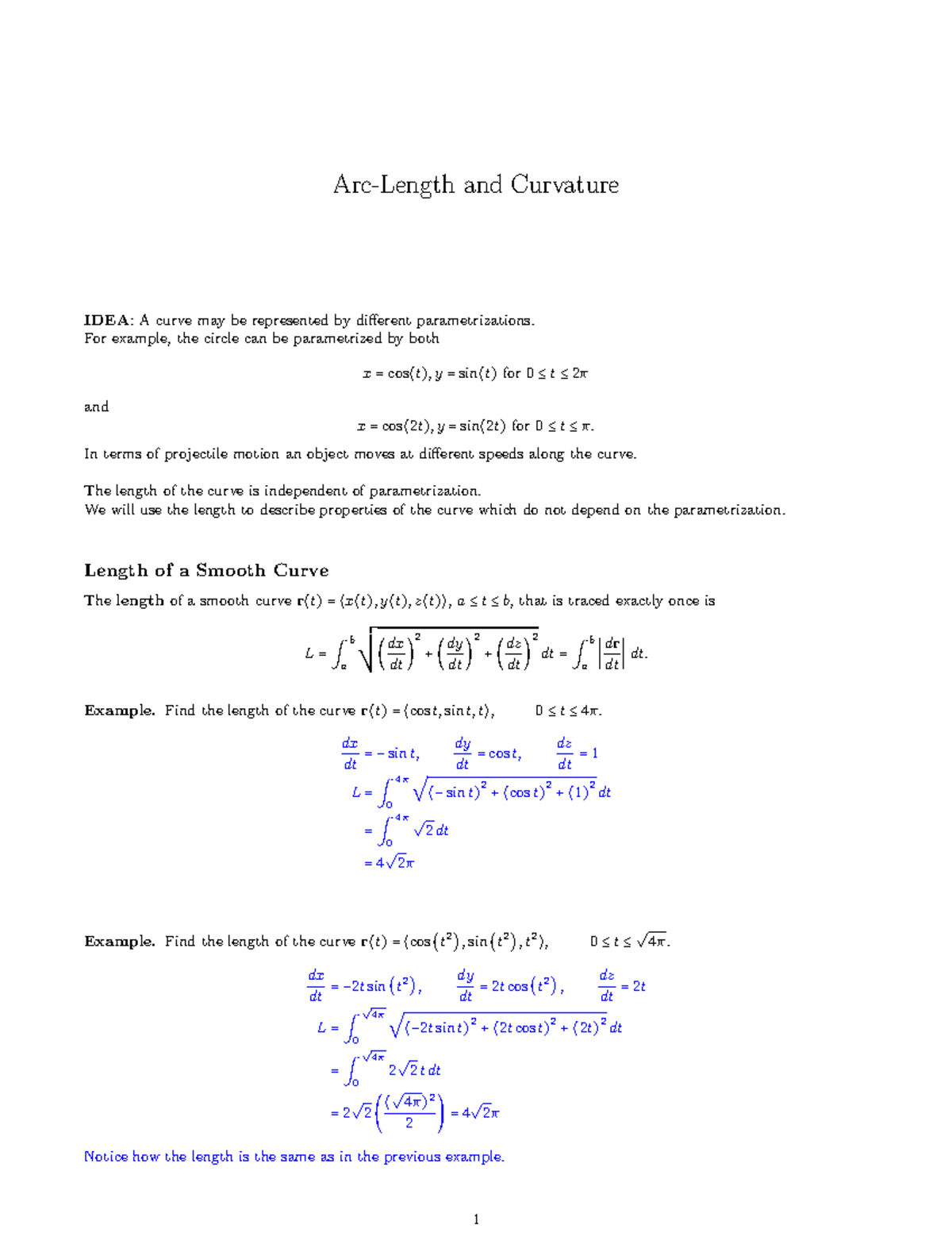 Lesson 27 Arc Length and Curvature (Solutions) - Arc-Length and ...