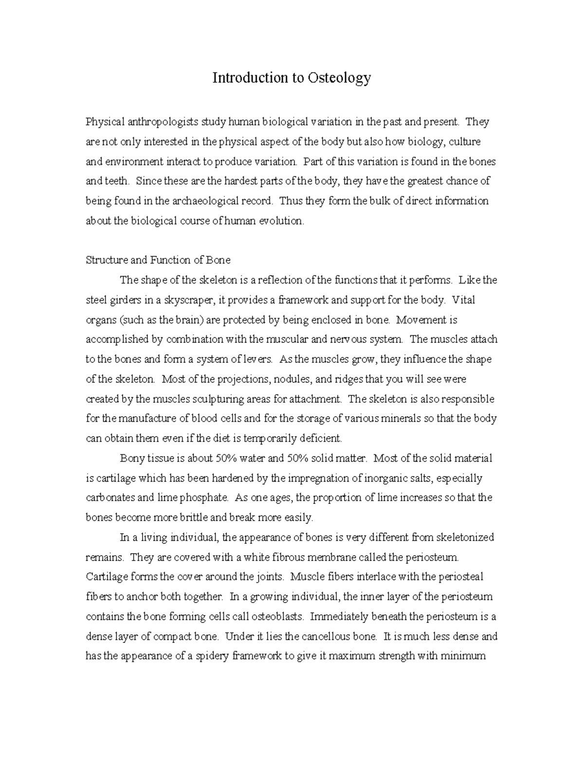 Introduction to human osteology 1 - # $ % & $ ' - Studocu