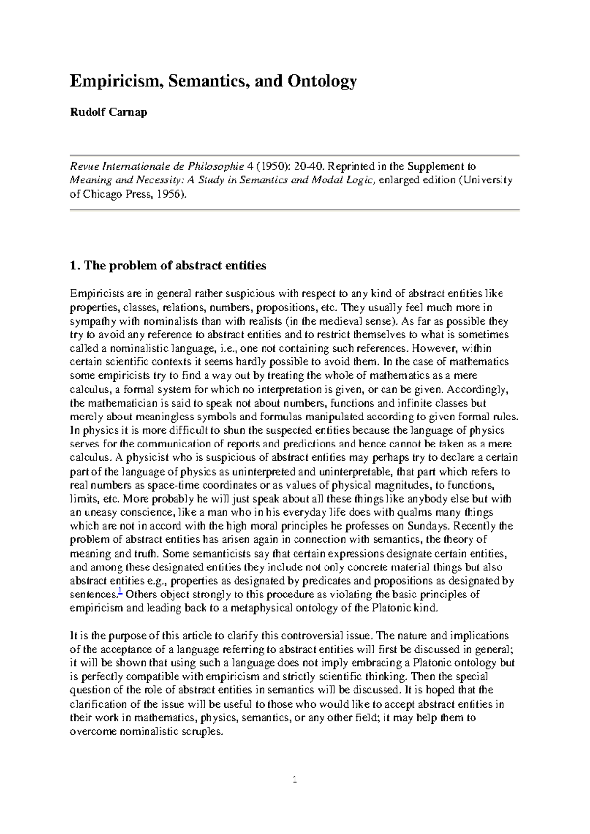 Carnap-Empiricism Semantics Ontology - Empiricism, Semantics, and Ontology Rudolf Carnap Revue ...