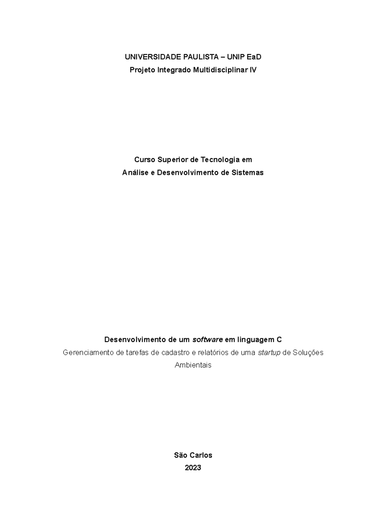 PIM IV UNIP - 2023 - UNIVERSIDADE PAULISTA – UNIP EaD Projeto Integrado ...