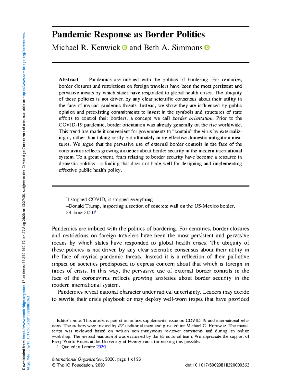 pandemic response as border politics - Pandemic Response as Border ...