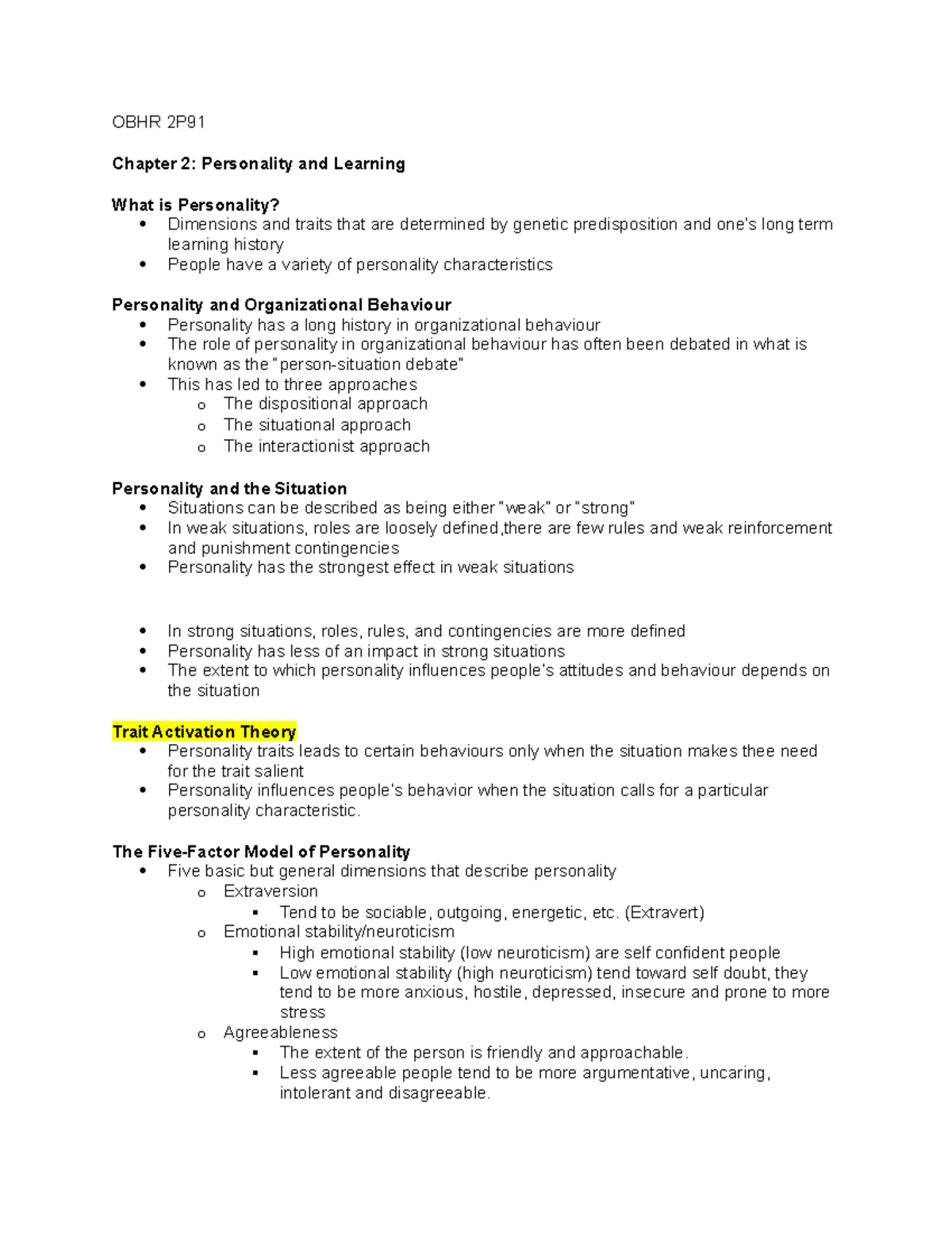 OBHR 2P91 ch 123 - chapter 1, 2 and 3 notes for obhr 2p91 - OBHR 2P ...