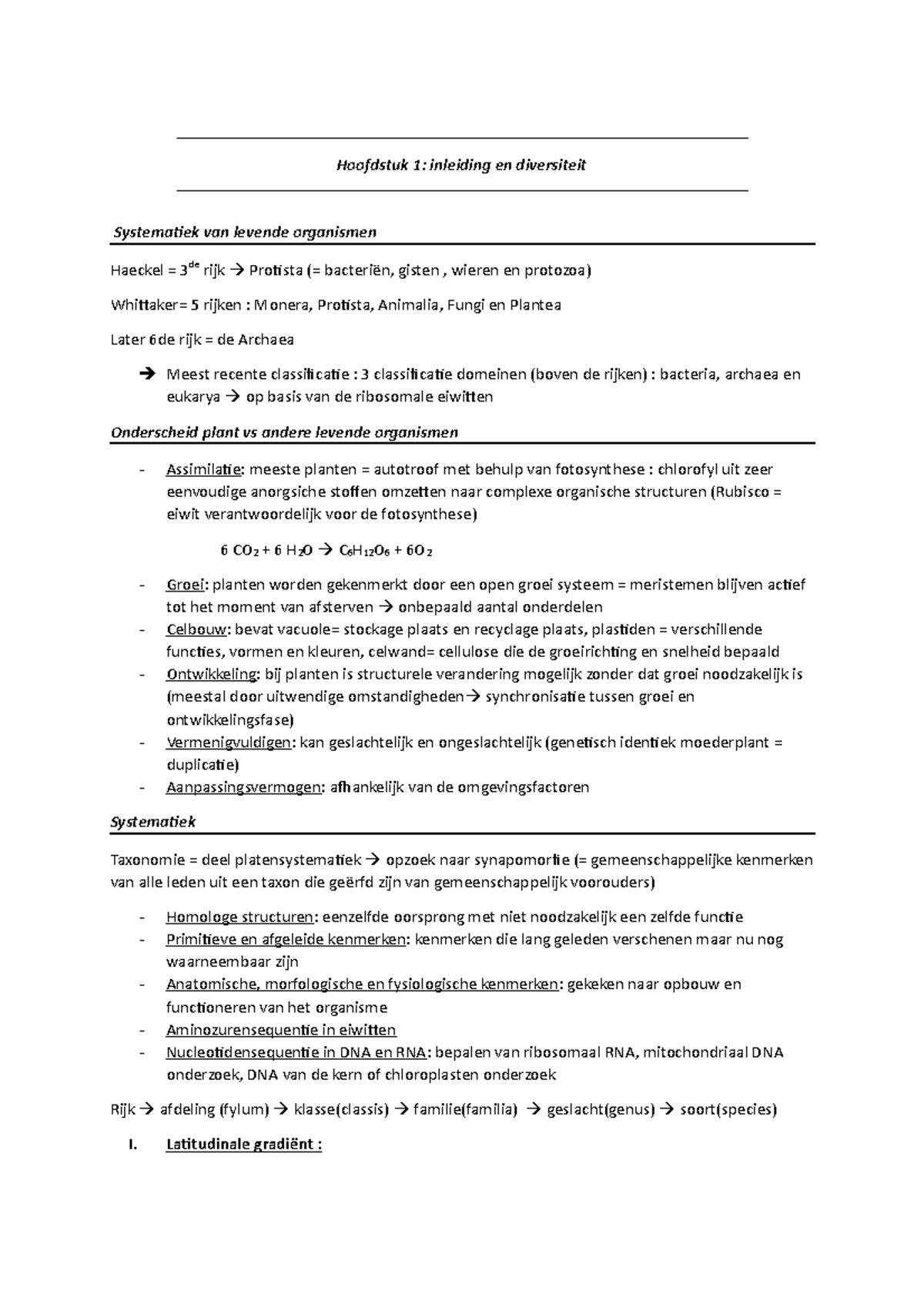 Samenvatting - Hoofdstuk 1: inleiding en diversiteit Systematiek van levende organismen Haeckel ...