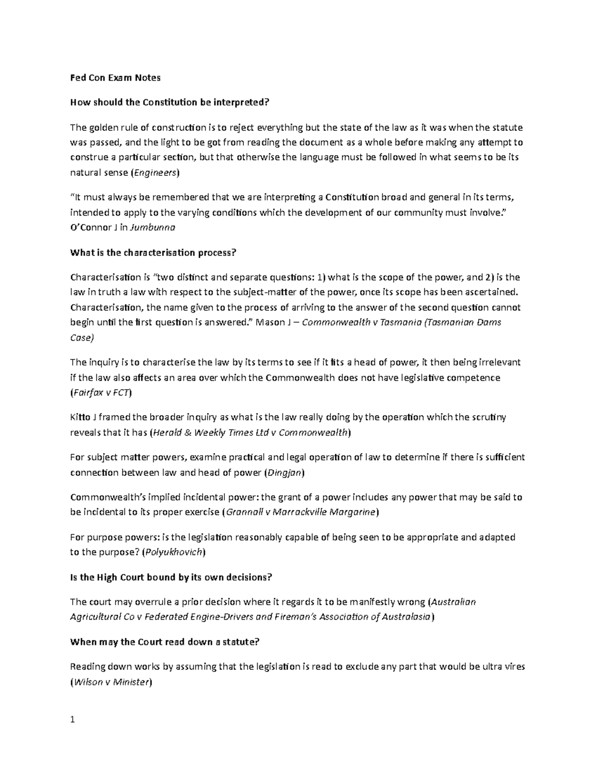 Condensed exam notes - Fed Con Exam Notes How should the Constitution ...