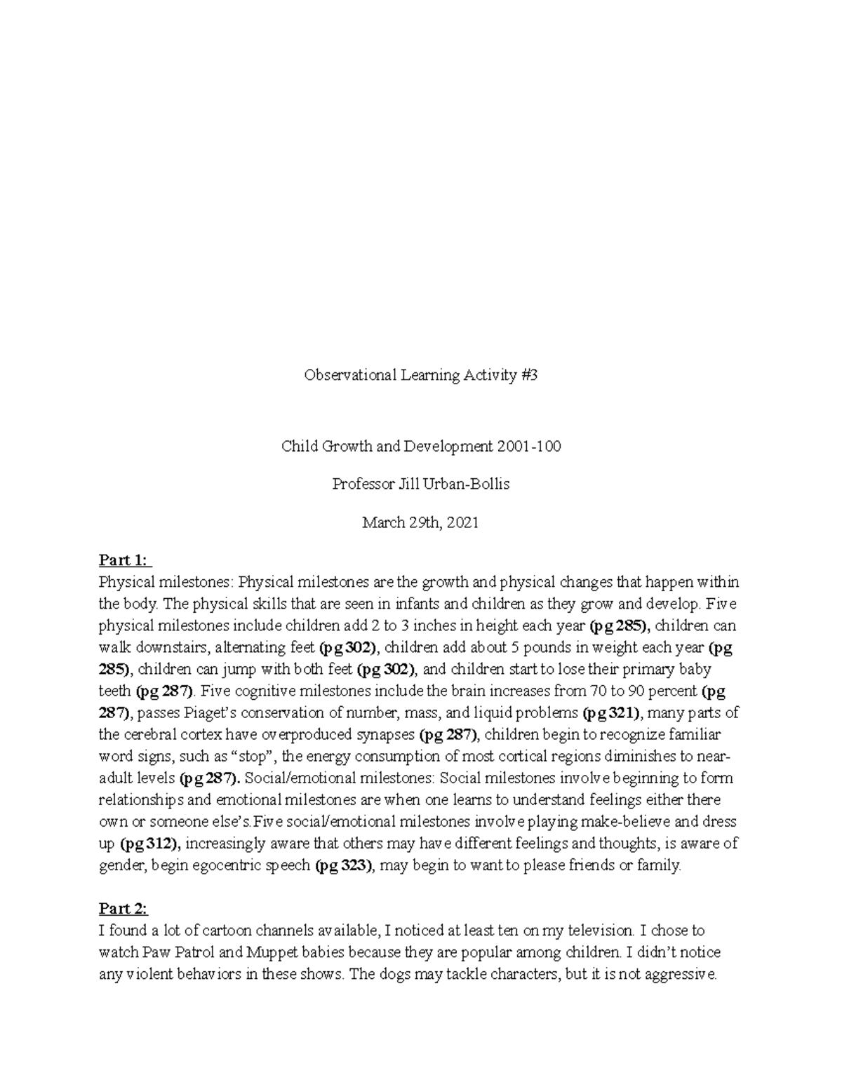 OLA 3 - Take Home - Observational Learning Activity # Child Growth and ...