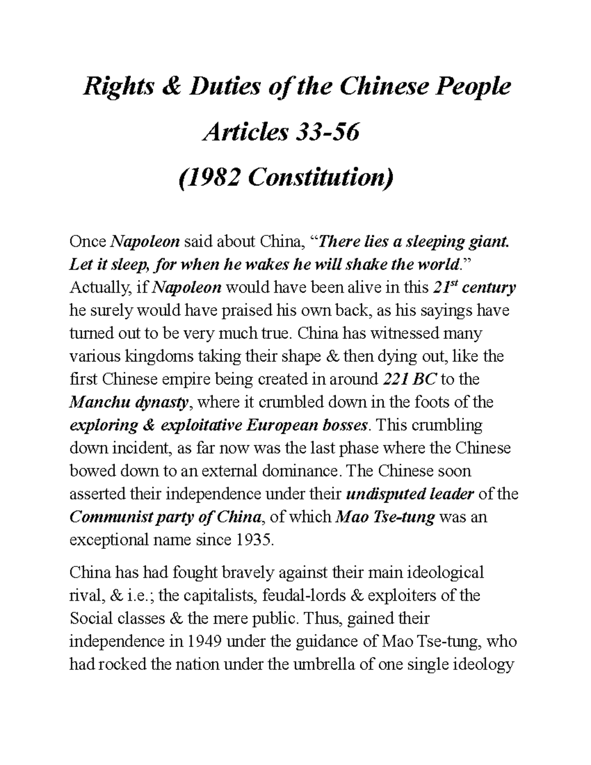 Chinese rights - Rights & Duties of the Chinese People Articles 33 ...