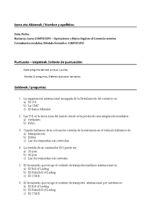 Unidad 5 - Carta de porte - Unidad 5 1-Señala los datos que debe contener el documento CMR ...