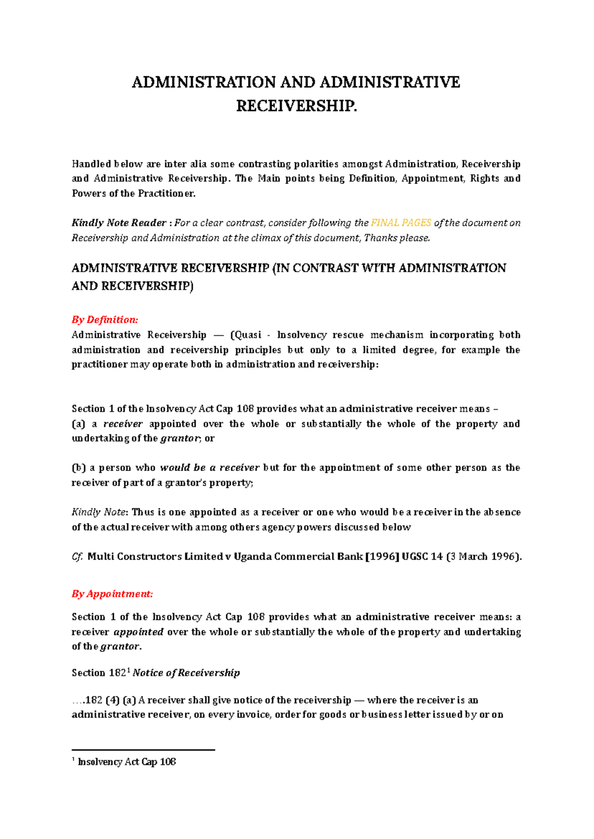 Administrative Receivership AND Other Forms - ADMINISTRATION AND ...