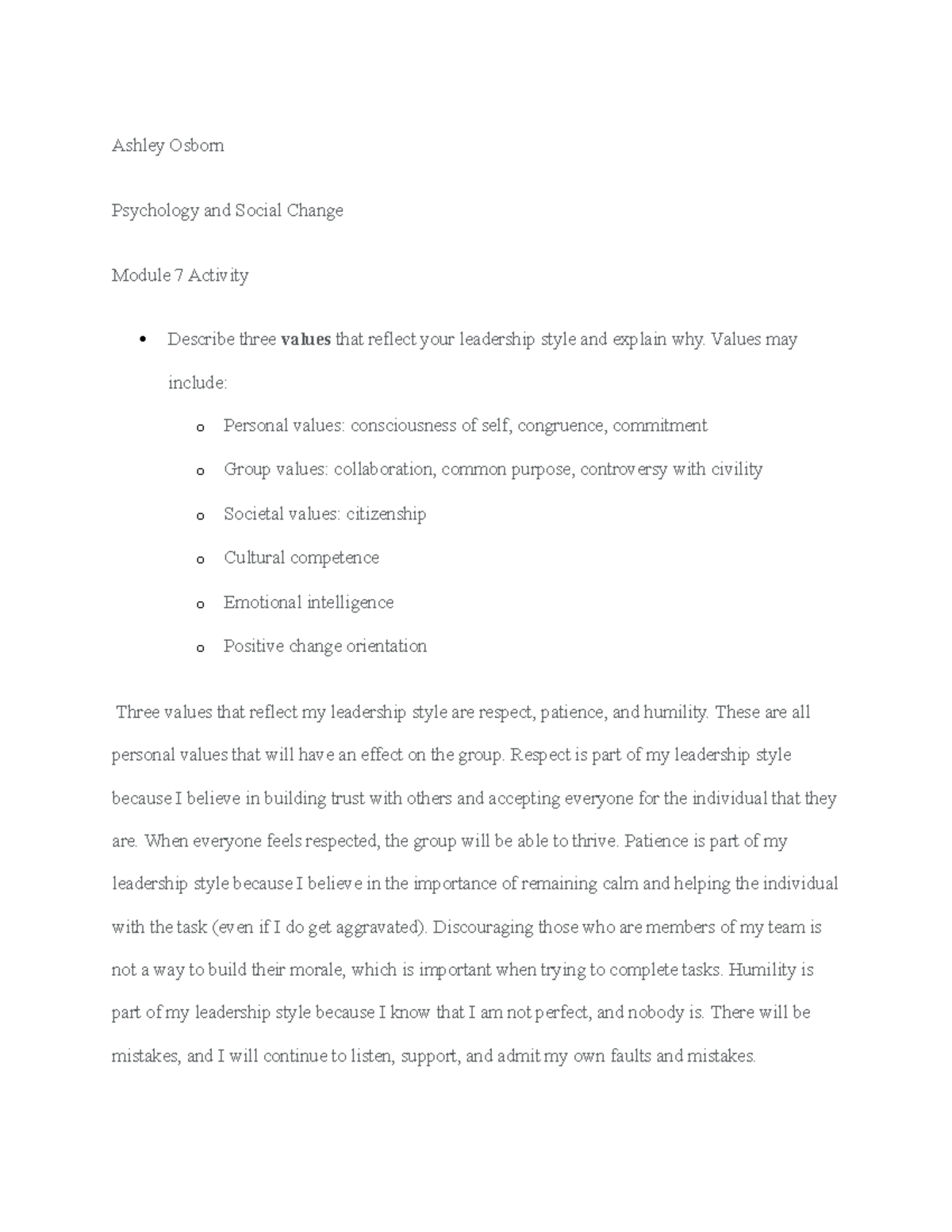 Psych and soc wk 7 activity - Ashley Osborn Psychology and Social ...