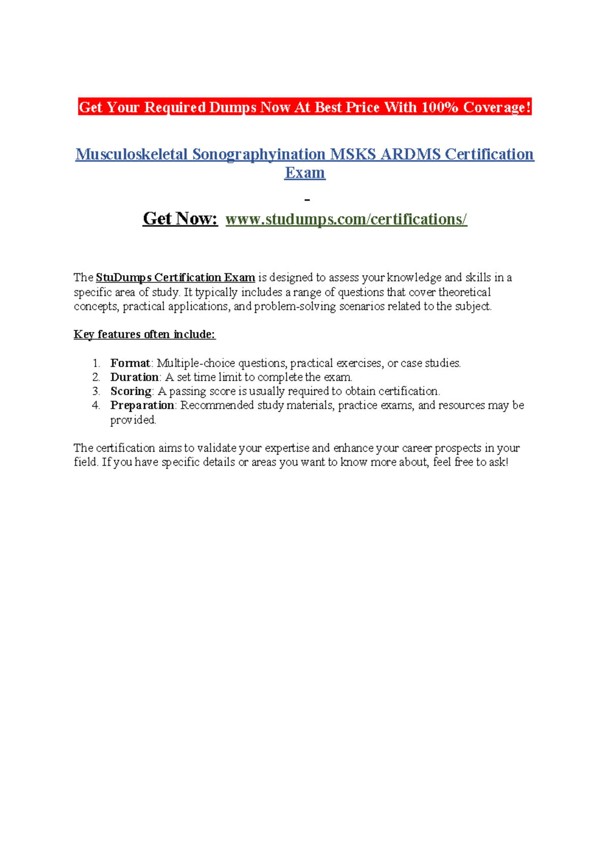 Musculoskeletal Sonographyination MSKS Ardms Certification Exam - Get ...