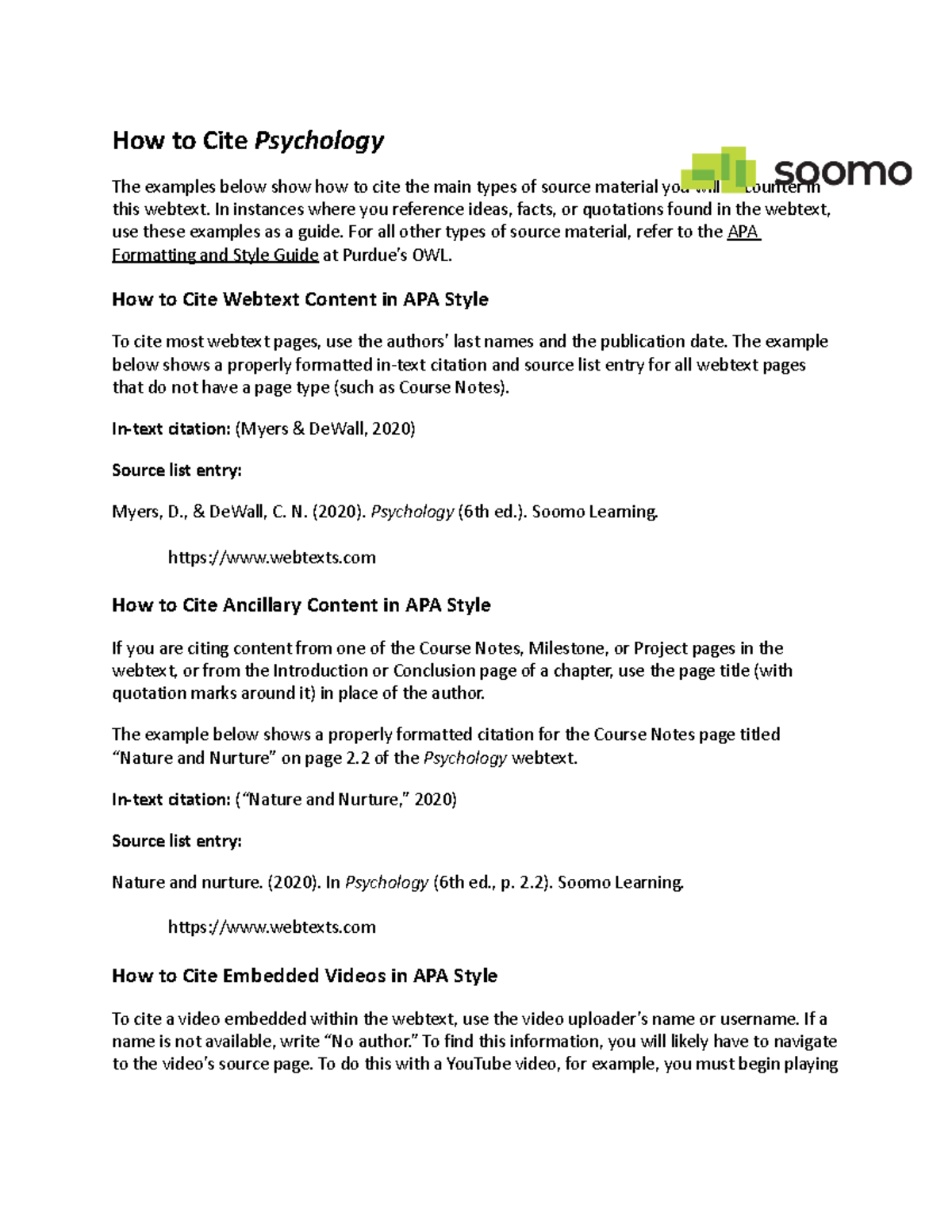 PSY108 6e V6 Citation Guide - How to Cite Psychology The examples below ...