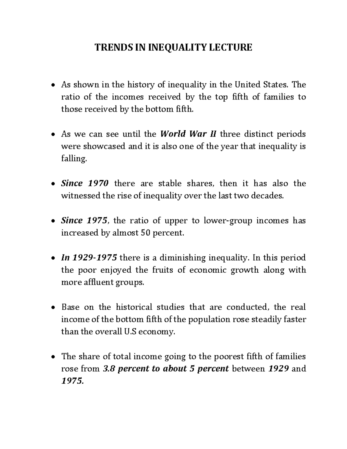 Trends in Inequality Lecture - TRENDS IN INEQUALITY LECTURE As shown in ...