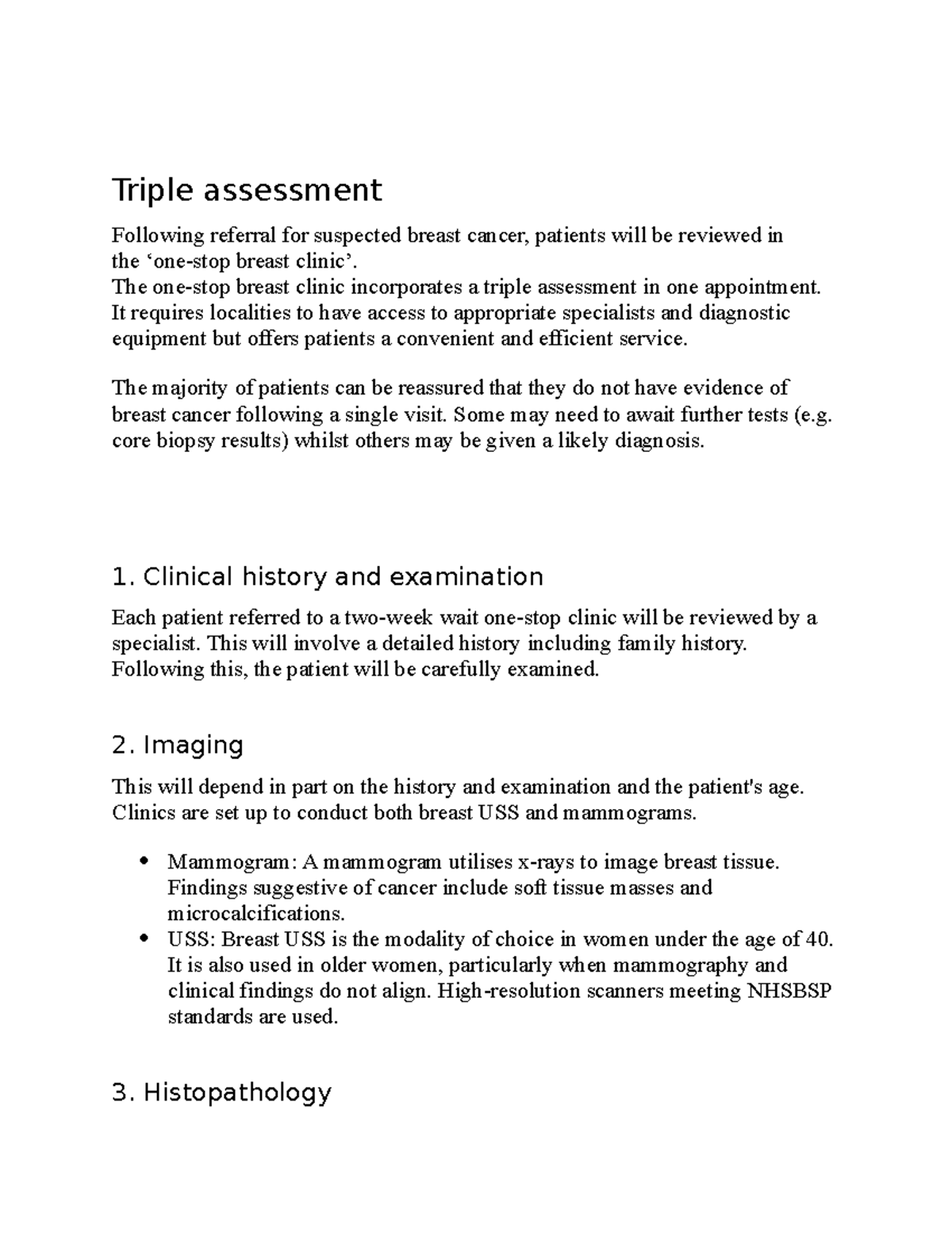 Triple assessment of breast cancer - Triple assessment Following ...