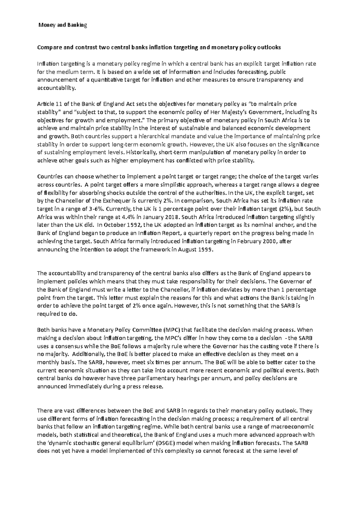 Essay Example 1 - Tips - Money and Banking Compare and contrast two ...